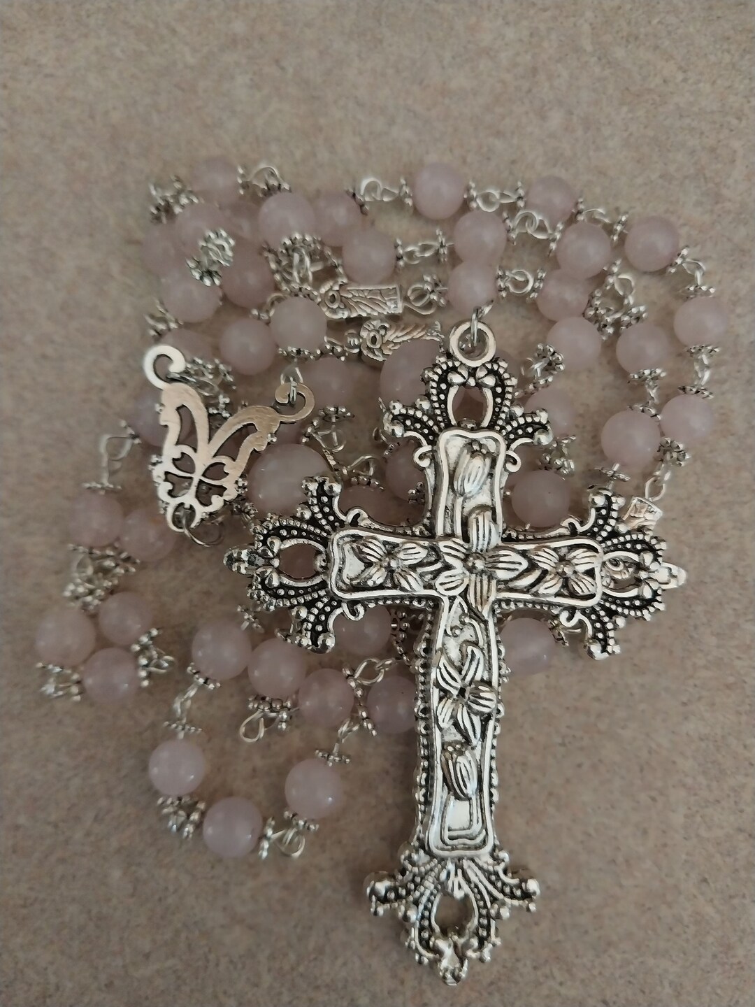 Rose Quartz Rosary With St. Benedict Medal | Catholic Prayer Beads ...
