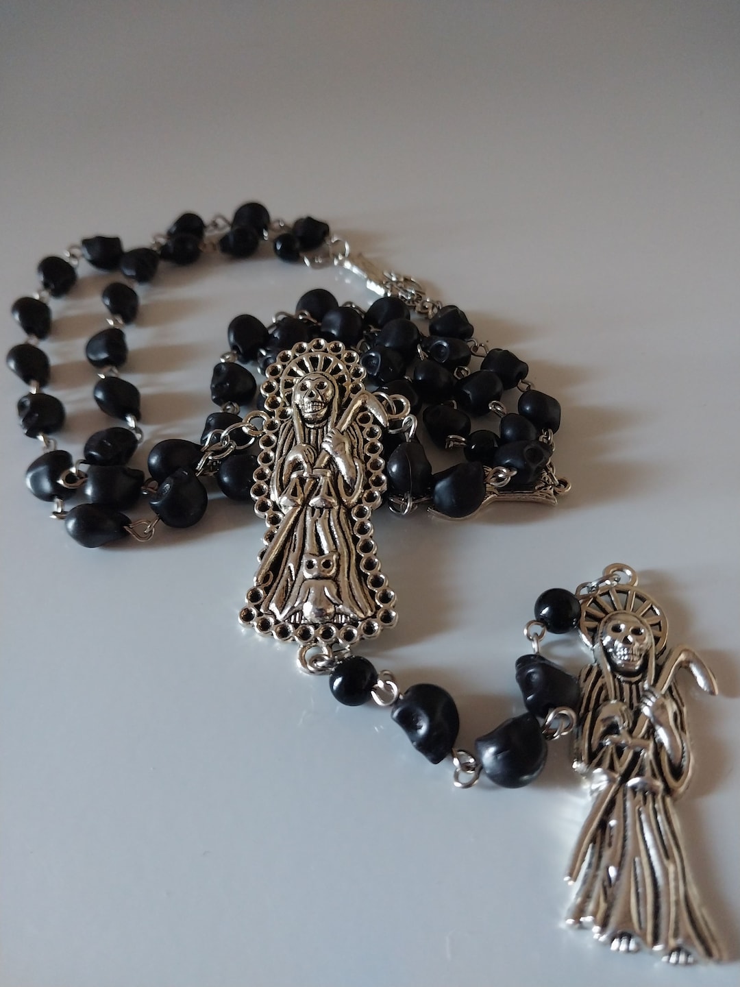 Santa Muerte Rosary Necklace St. Death Made With Natural Gemstone Beads ...