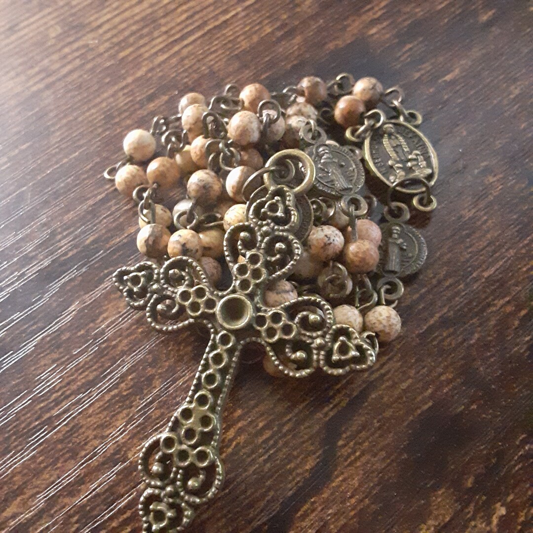 Picture Stone Rosary Made With Natural Gemstone Beads - Etsy