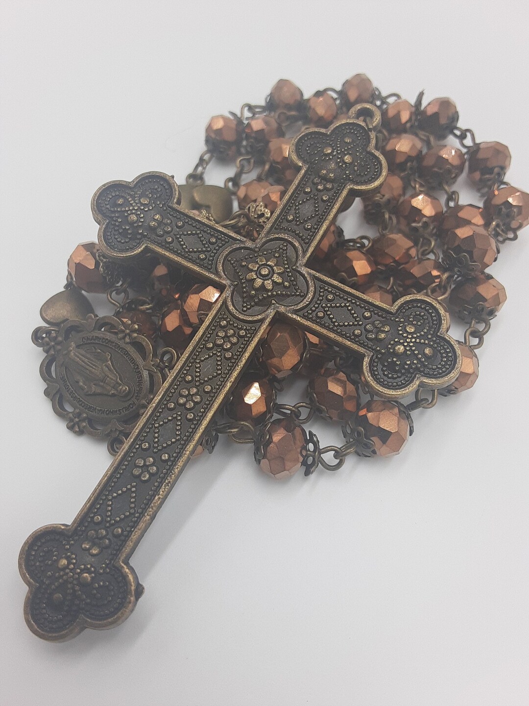 Beautiful Handmade Brown Crystal Rosary With Bronze Accents and ...
