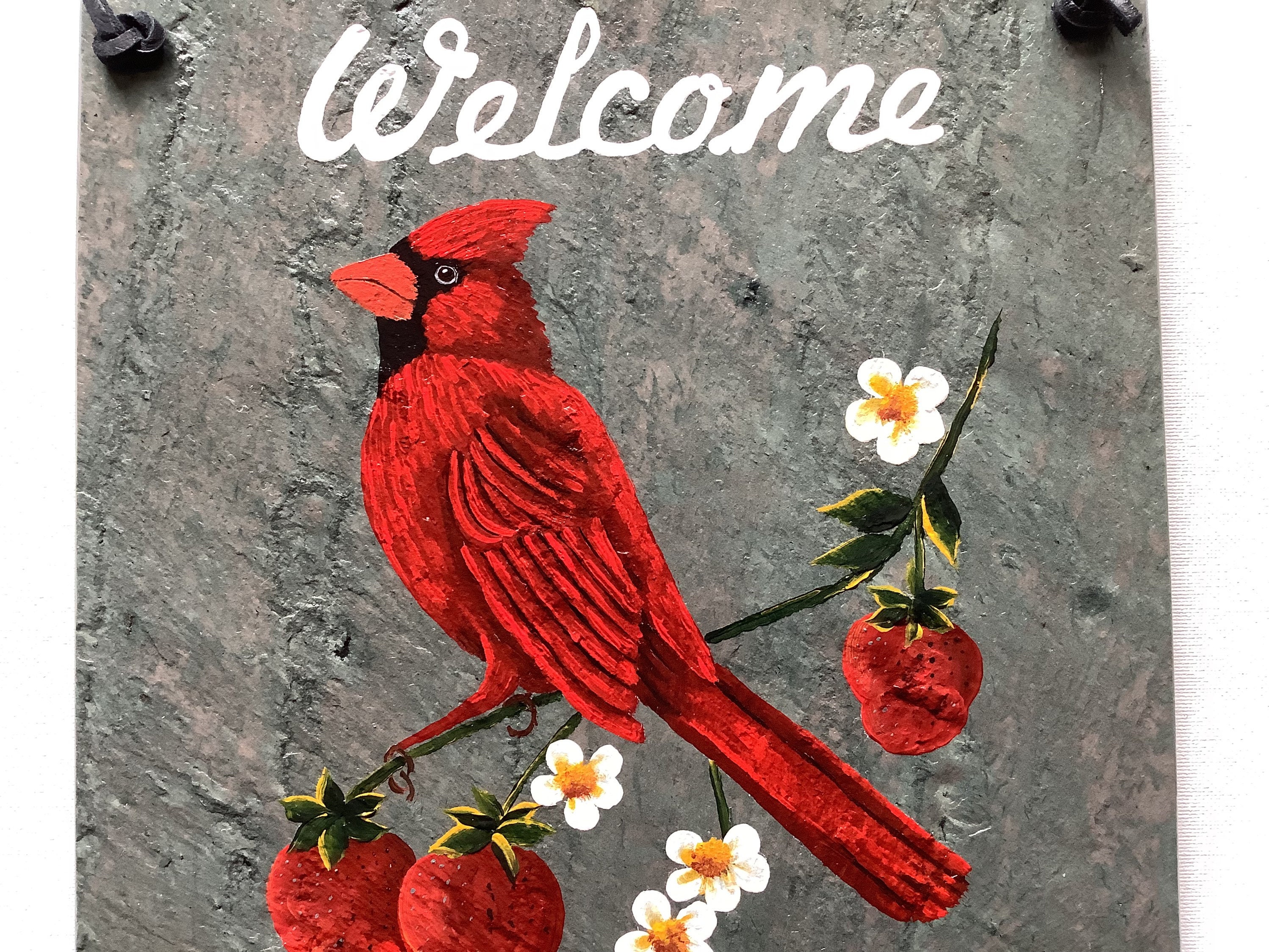 Hand Painted Male Cardinal and Strawberries 8.75 X 8.75 Inch - Etsy