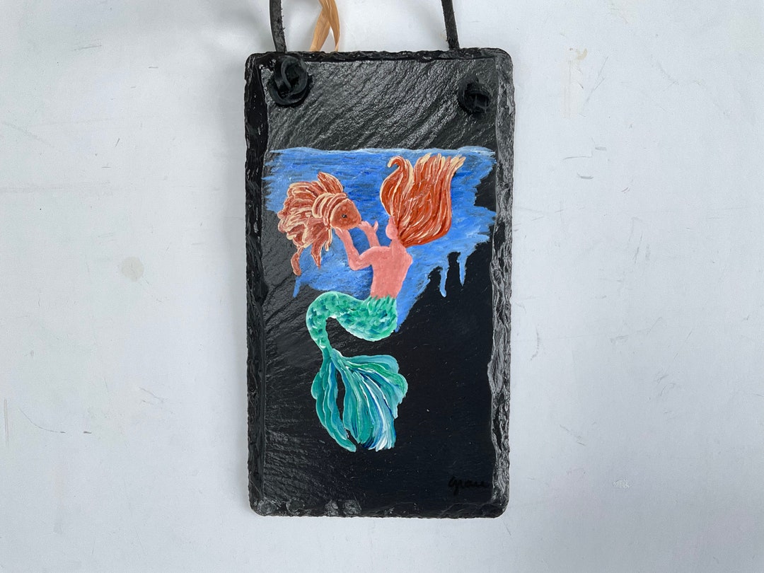 Mermaid and Her Special Fish Hand Painted on Slate. - Etsy