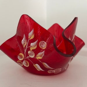 Recycled Up-cycled Hand Painted Red Art Glass Slumped Glass Dish #6 - Etsy