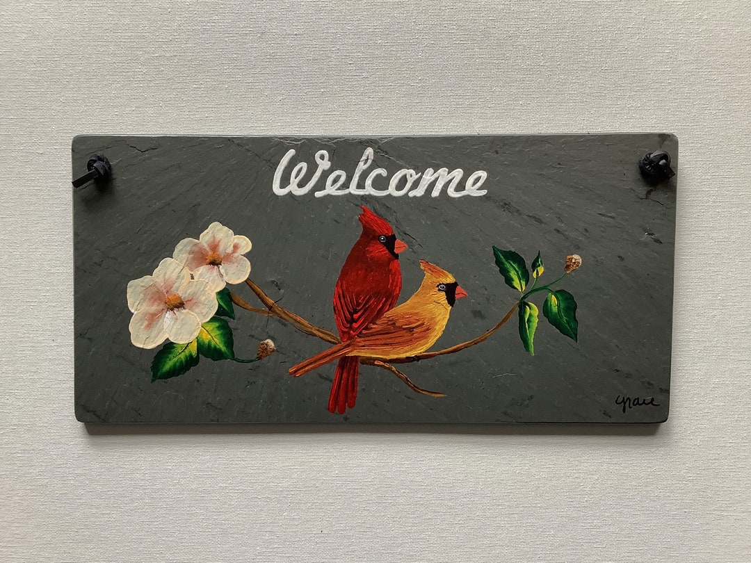 Hand Painted Male and Female Cardinals 11.75x 5.75 Inch Rectangular ...