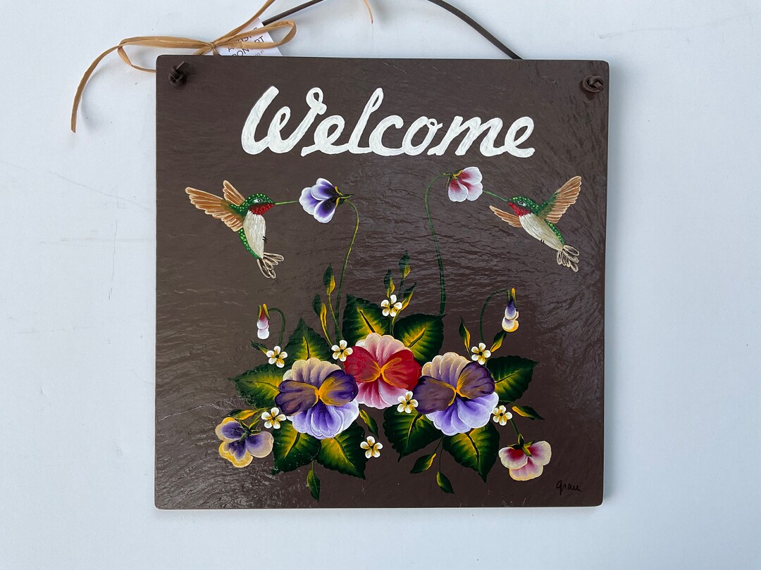 Hand Painted 2 Hummingbirds and Colorful Pansies 11.75x11.75 Square ...