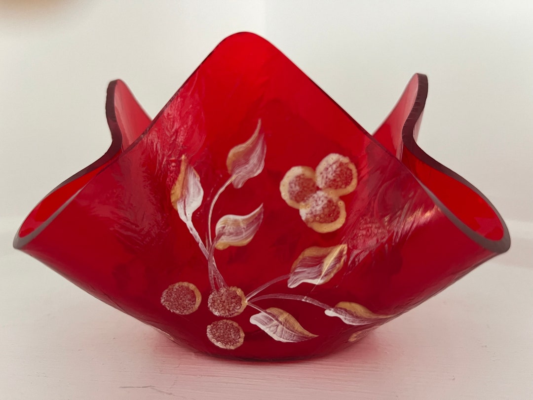Recycled Up-cycled Hand Painted Red Art Glass Slumped Glass Dish #6 - Etsy