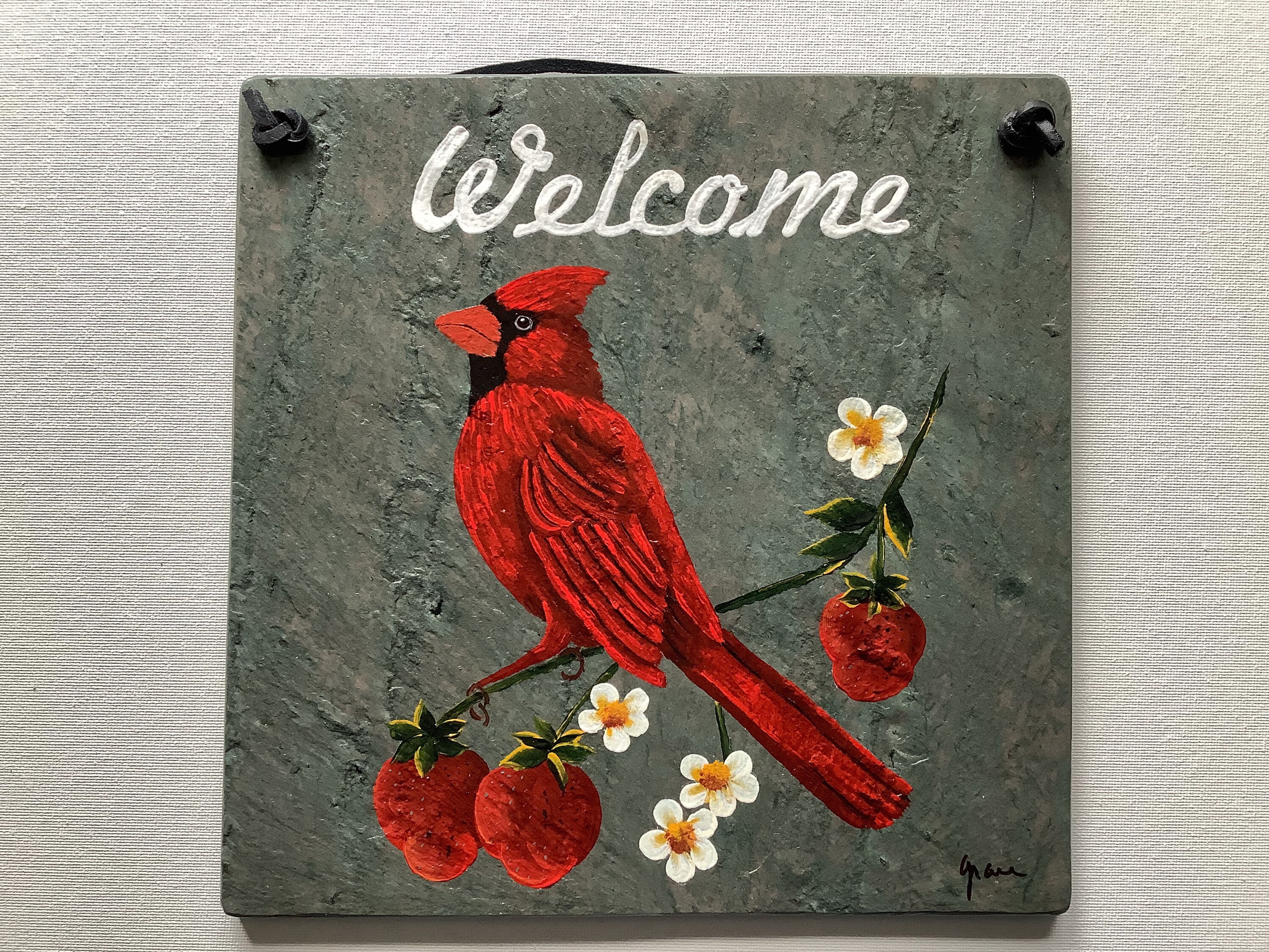 Hand Painted Male Cardinal and Strawberries 8.75 X 8.75 Inch - Etsy