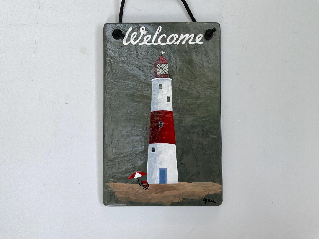 Lighthouse Hand Painted on a Rectangular Shaped Welcome Slate. - Etsy