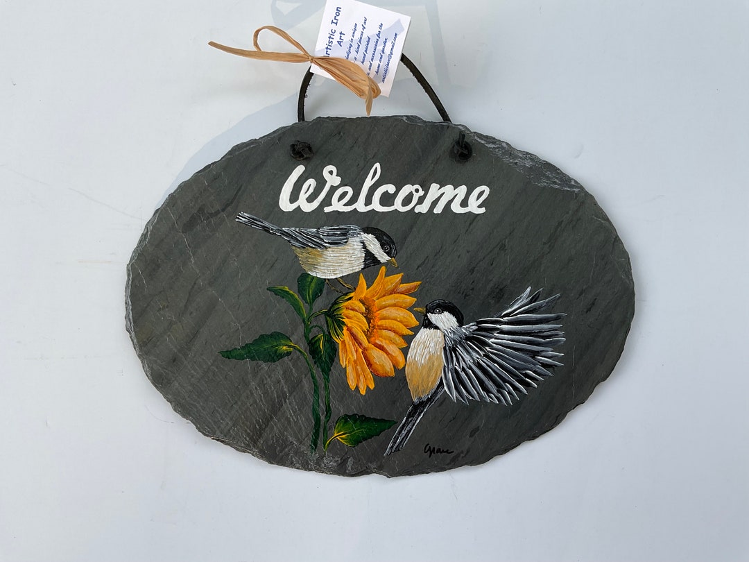 Hand Painted Two Chickadees on a Sunflower 12.25 “x 8.75” Oval Shaped ...