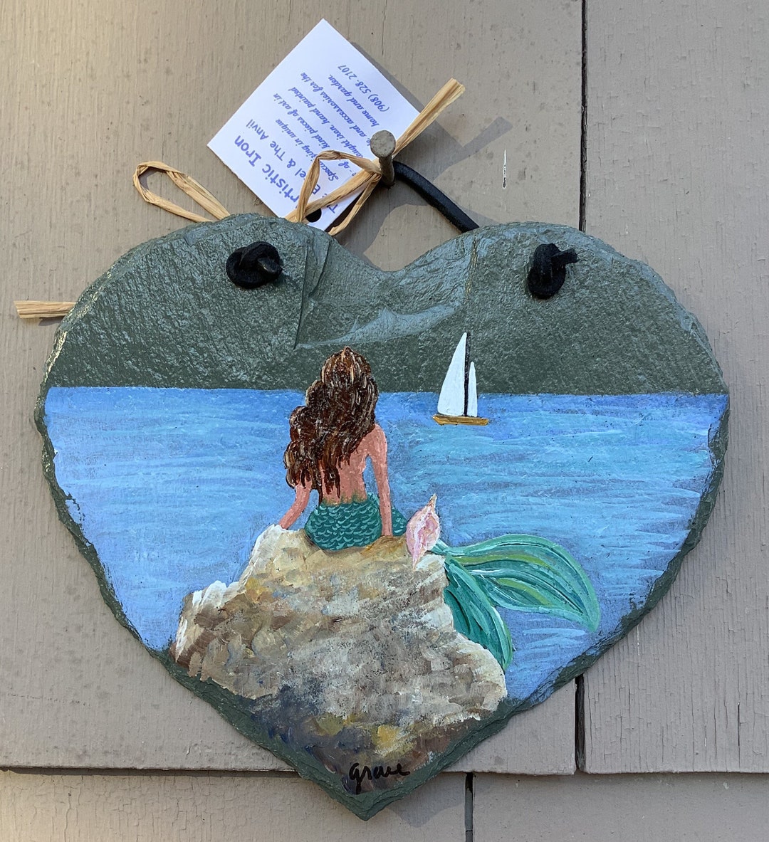 Hand Painted Mermaid Sitting on Rock by the Ocean Beach With - Etsy