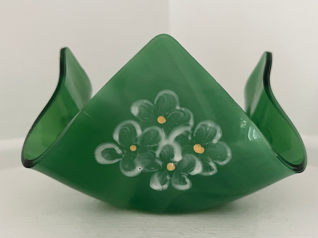 Recycled Up-cycled Hand Painted Green Art Glass Slumped Glass Dish #2 ...