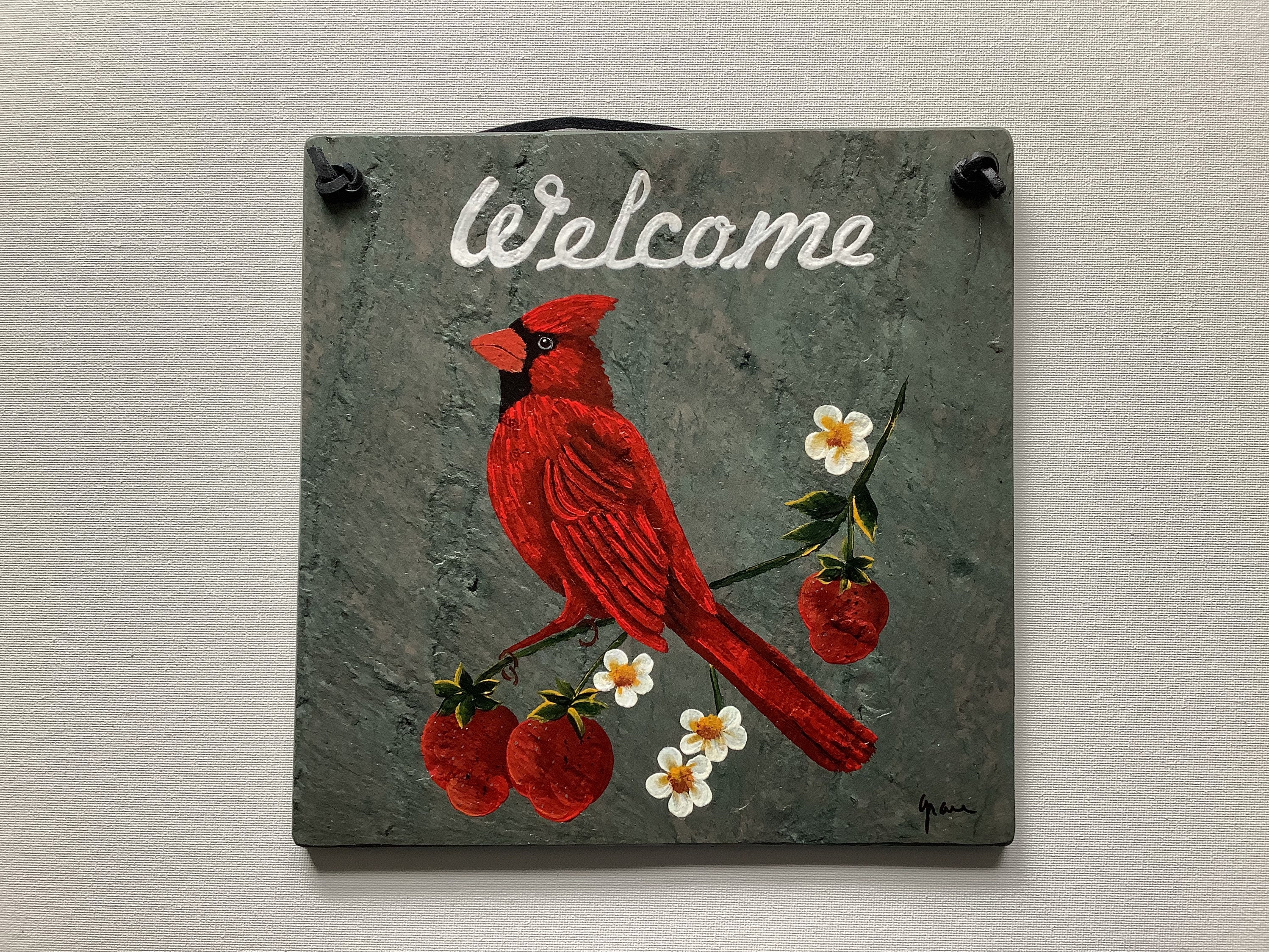 Hand Painted Male Cardinal and Strawberries 8.75 X 8.75 Inch - Etsy