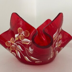 Recycled Up-cycled Hand Painted Red Art Glass Slumped Glass Dish #6 - Etsy