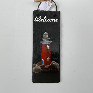 Lighthouse Hand Painted 13 X 5 Inch Rectangular Shaped Welcome Slate ...