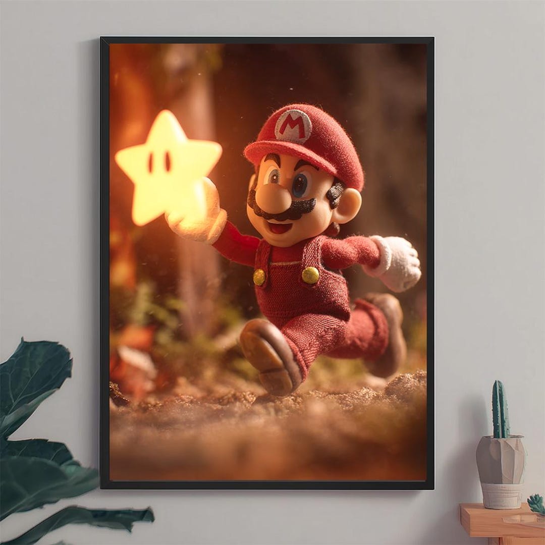 Mario Reaching for Super Star Art – Dynamic Nintendo Poster – Vibrant ...