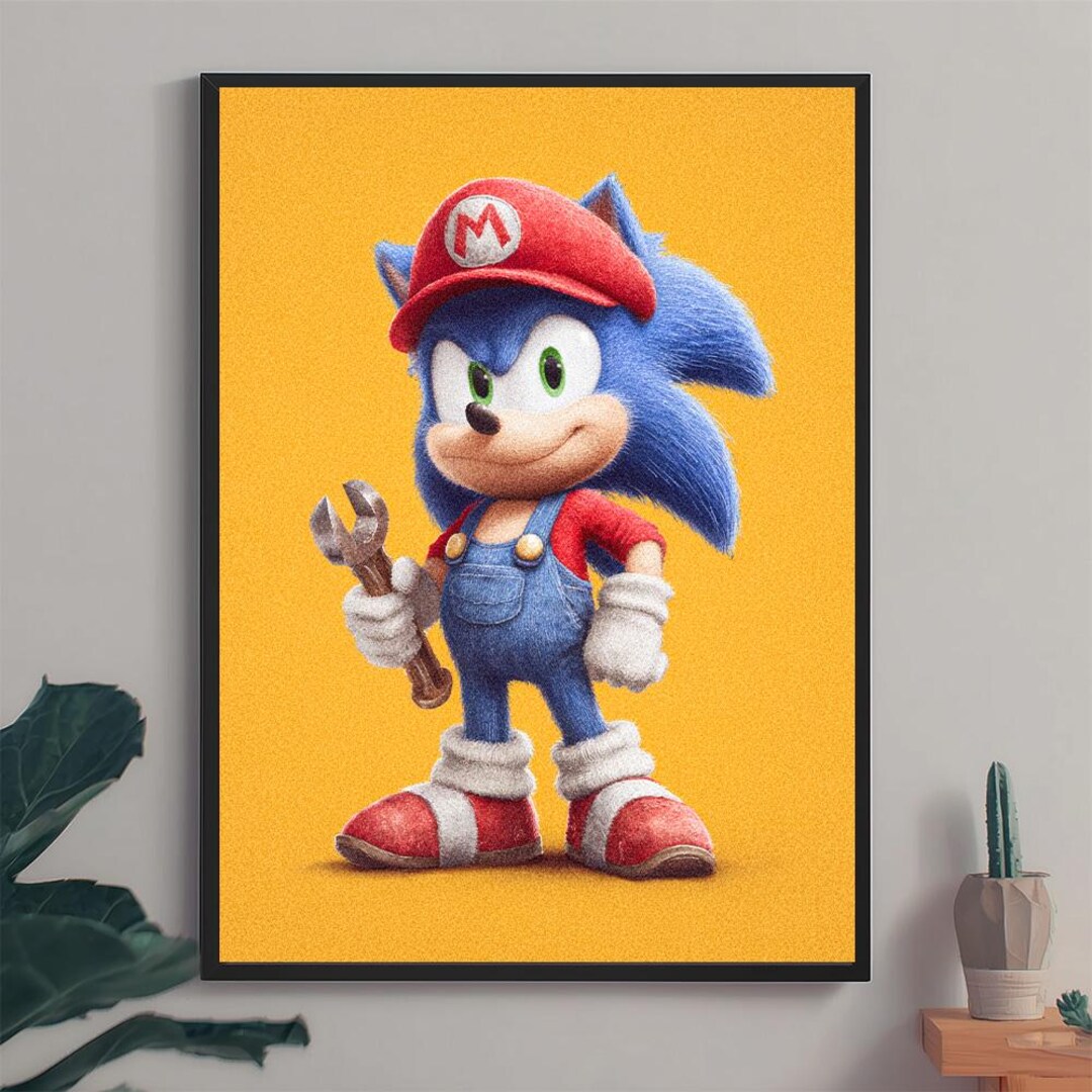 Sonic the Hedgehog Plumber Art – Funny Crossover Poster – Blue ...