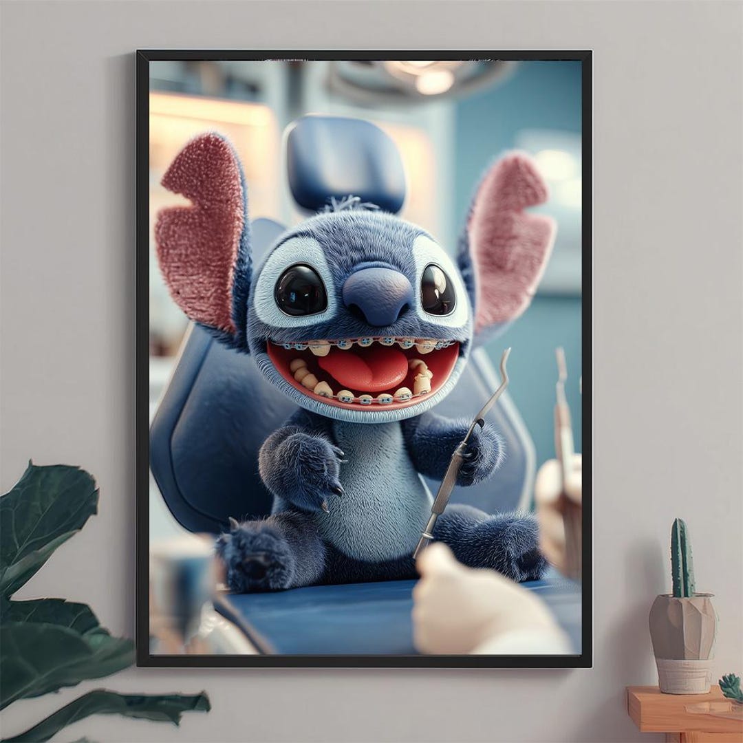 Stitch at Dentist Print: Funny Cartoon Braces Art (digital Download) - Etsy