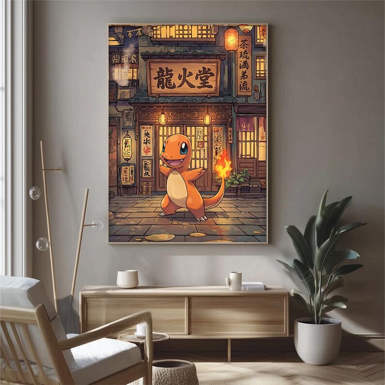 Charmander in a Japanese Ramen Shop Fan Art Poster – Pokemon Wall Art ...