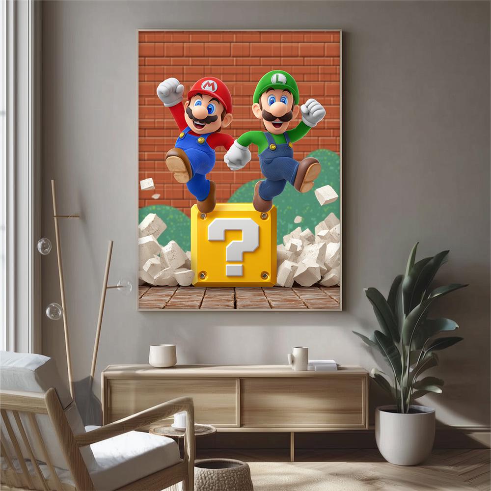 Mario & Luigi Jumping 3D Art – Dynamic Nintendo Poster – Power-up Block ...