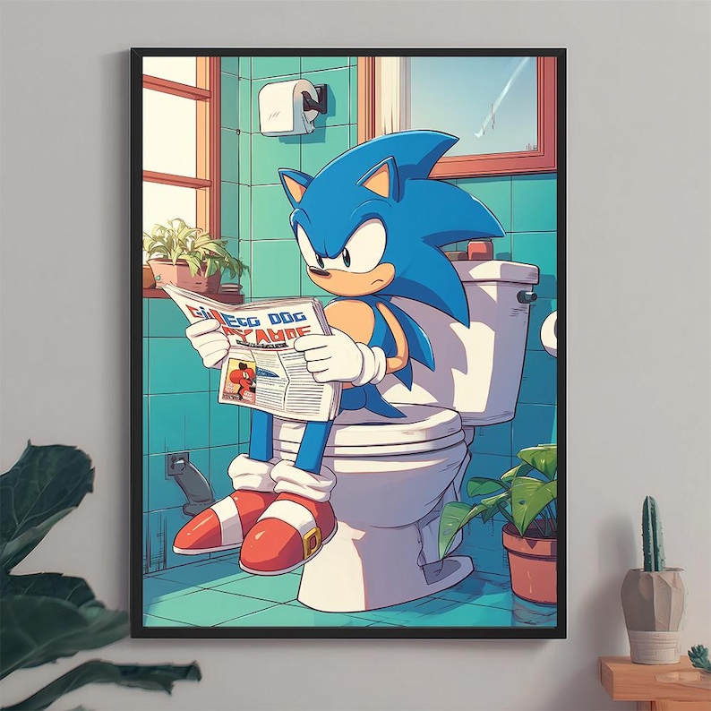 Sonic the Hedgehog Poster: Retro Video Game Bathroom Art (digital ...