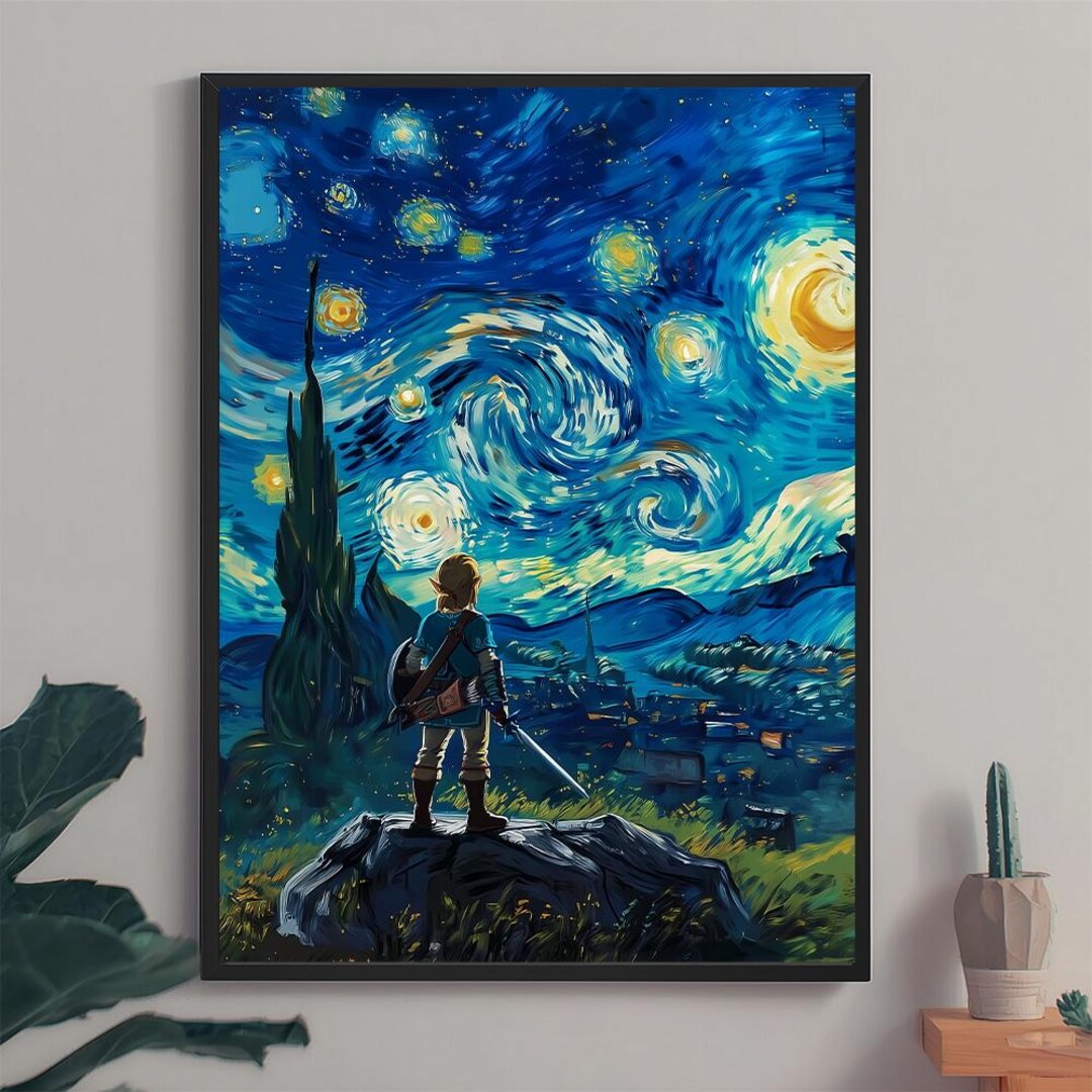 Zelda BOTW Starry Night Poster: Van Gogh Style Hyrule Art (digital ...
