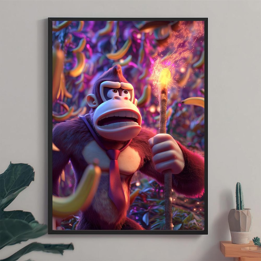 Donkey Kong Jungle Print: Pixar-style Glitching Banana Art (digital ...