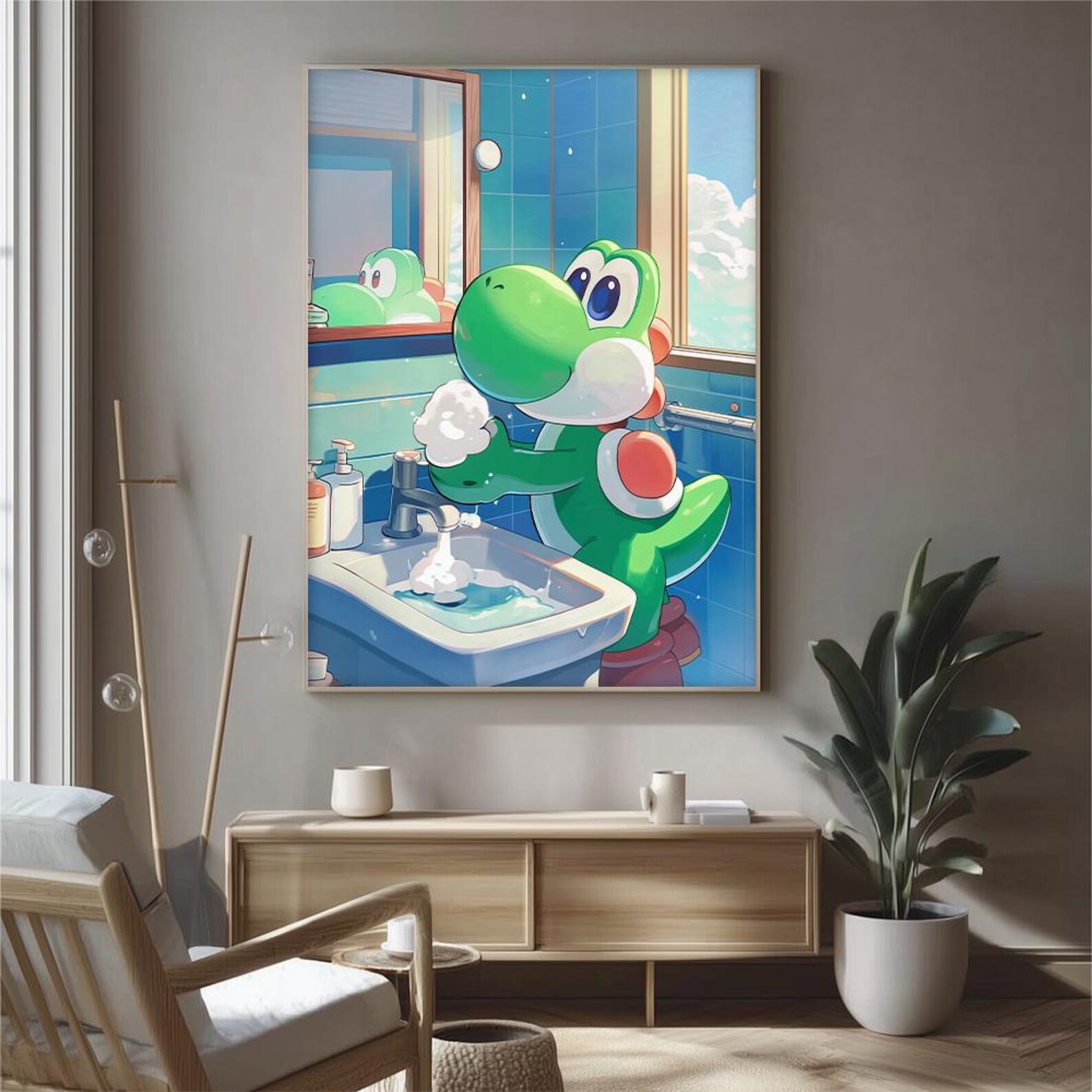 Yoshi Wash Your Hands Poster: Mario Bros Bathroom Art (digital Download ...
