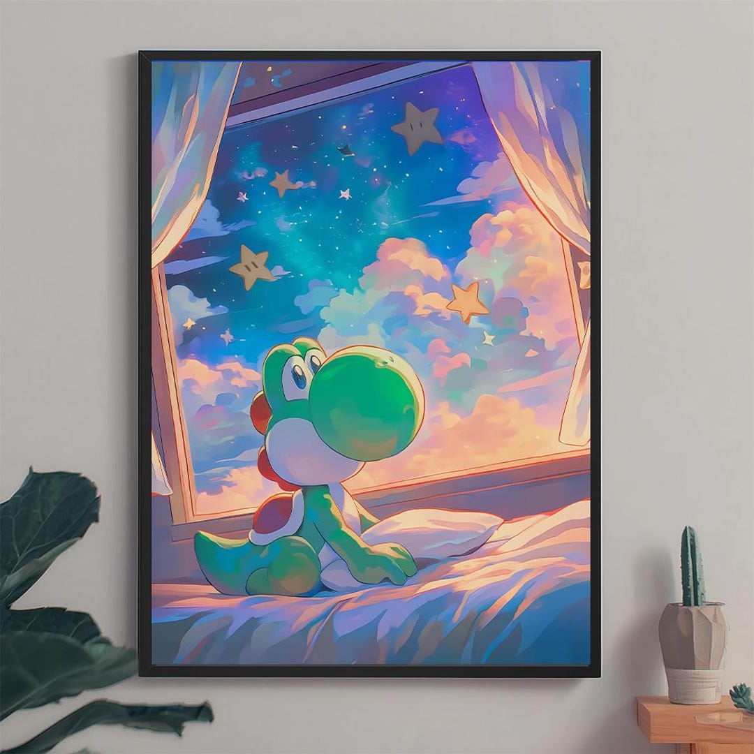 Yoshi in Bed Art Print: Kids Room Video Game Decor (digital Download ...