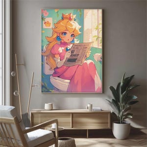 Princess Peach Toilet Poster: Super Mario Bathroom Art (digital ...