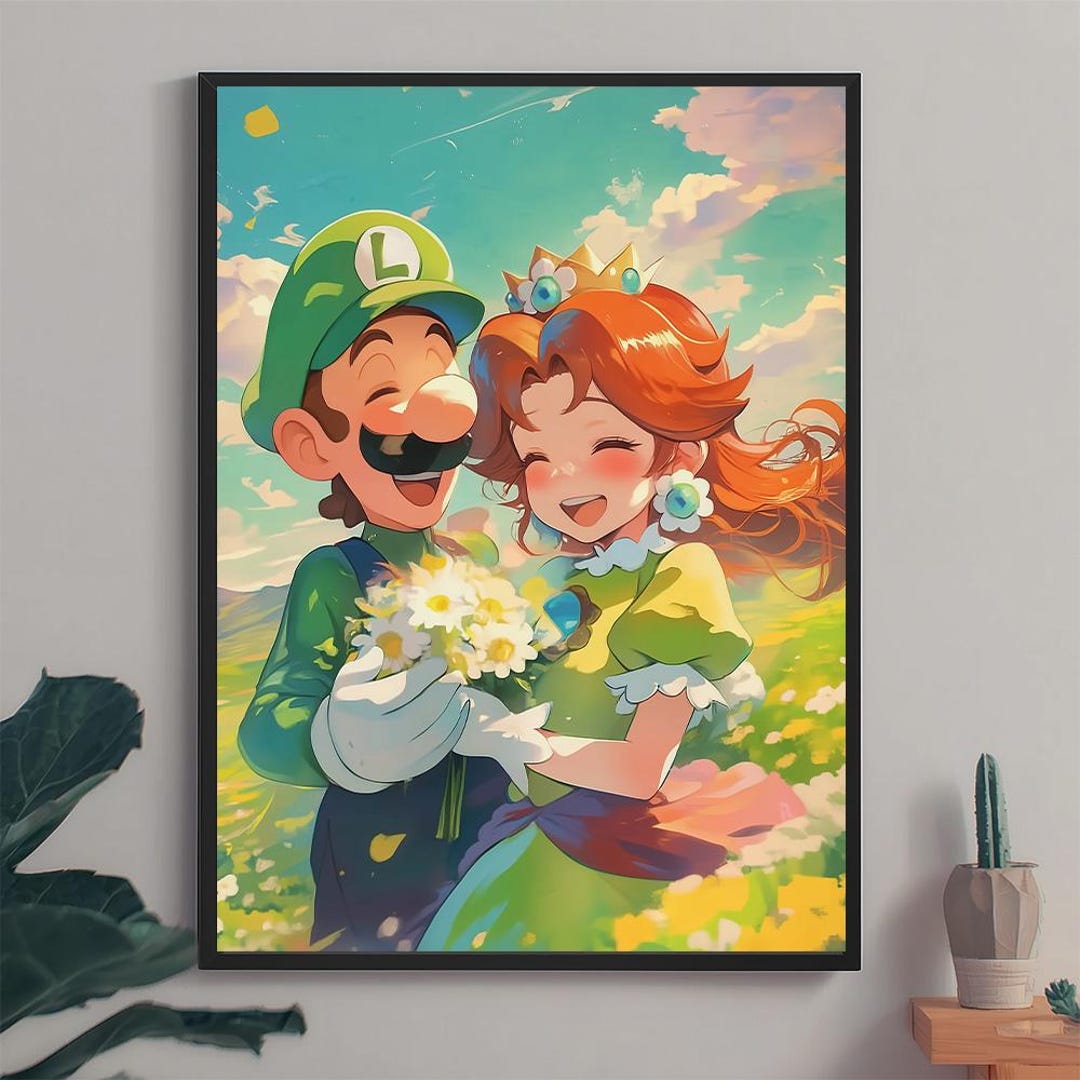 Luigi and Daisy Valentine's Day Poster: Super Mario Bros. Romantic Art ...