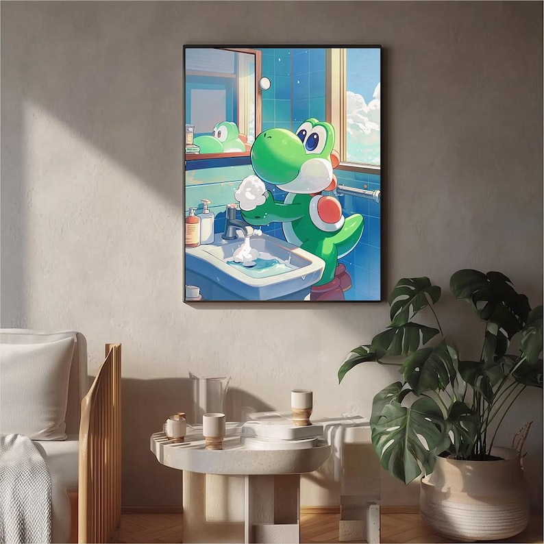 Yoshi Wash Your Hands Poster: Mario Bros Bathroom Art (digital Download ...