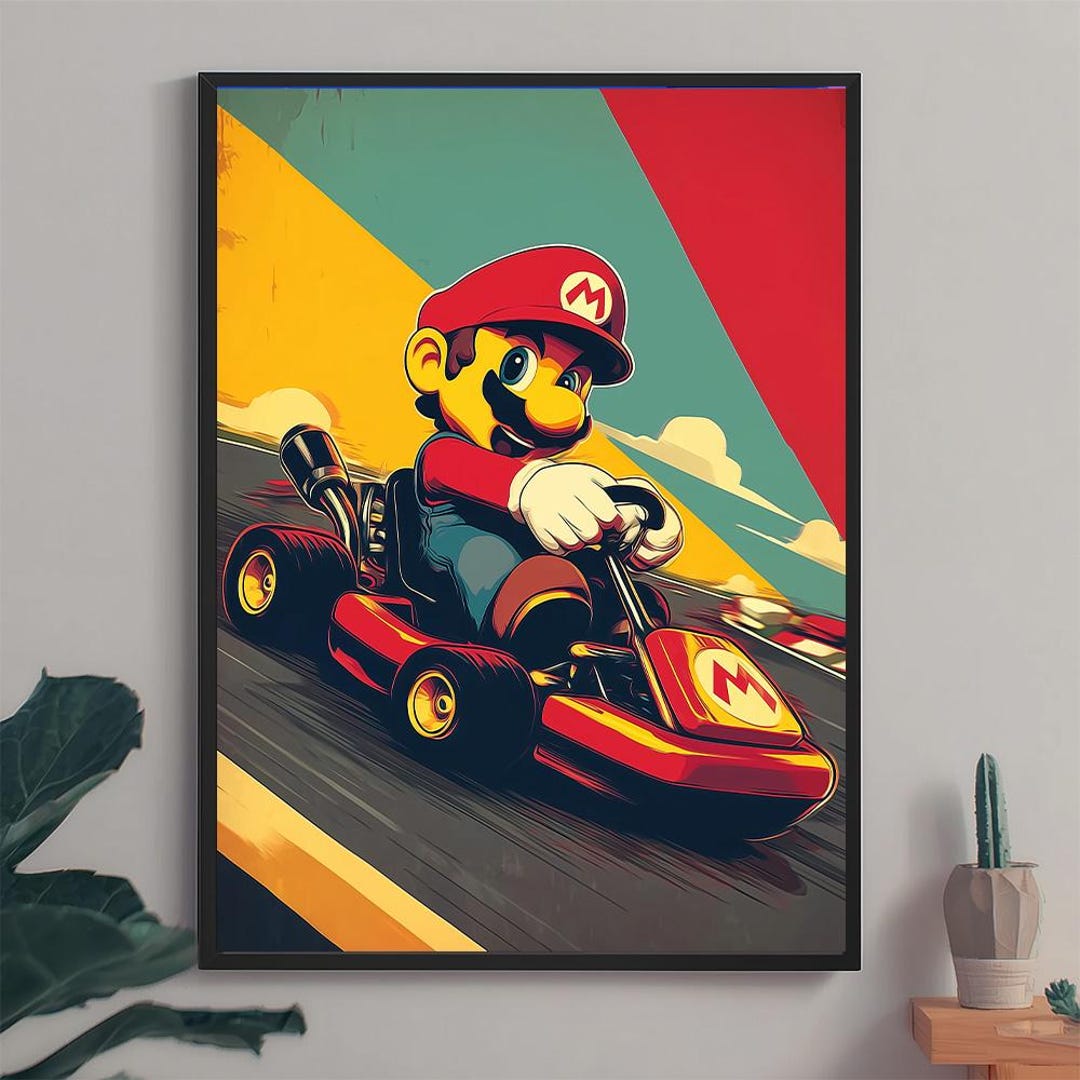 Mario Kart Vintage Poster - Racing Car Mario, Character Mario Bros ...