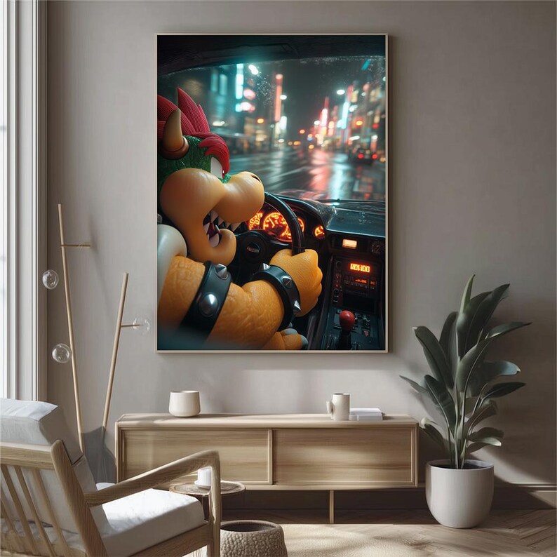 Bowser Drifting a Toyota Supra – Neon Tokyo Street Racer Art, Gaming ...