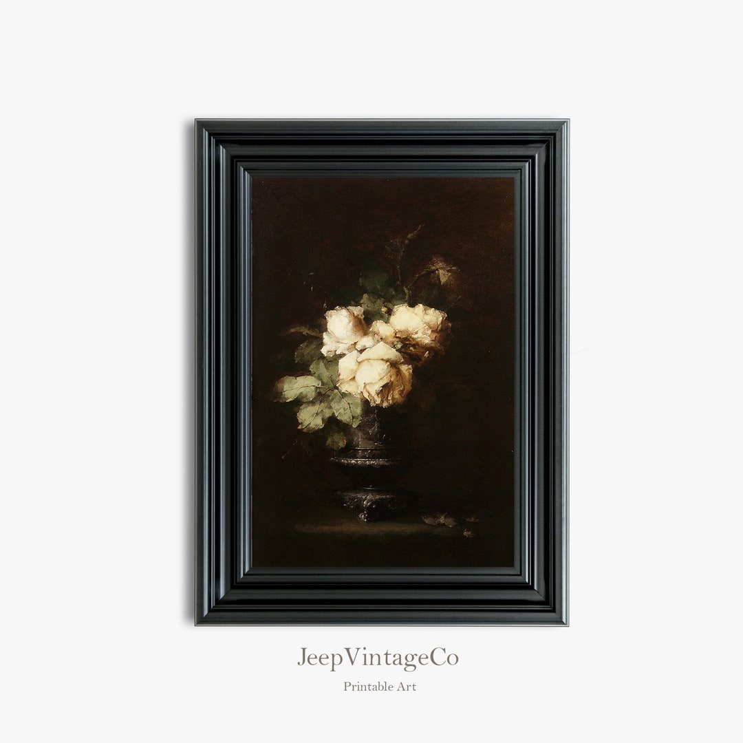 Vintage Roses Vase Still Life Art Vintage Botanical Still Life Print ...