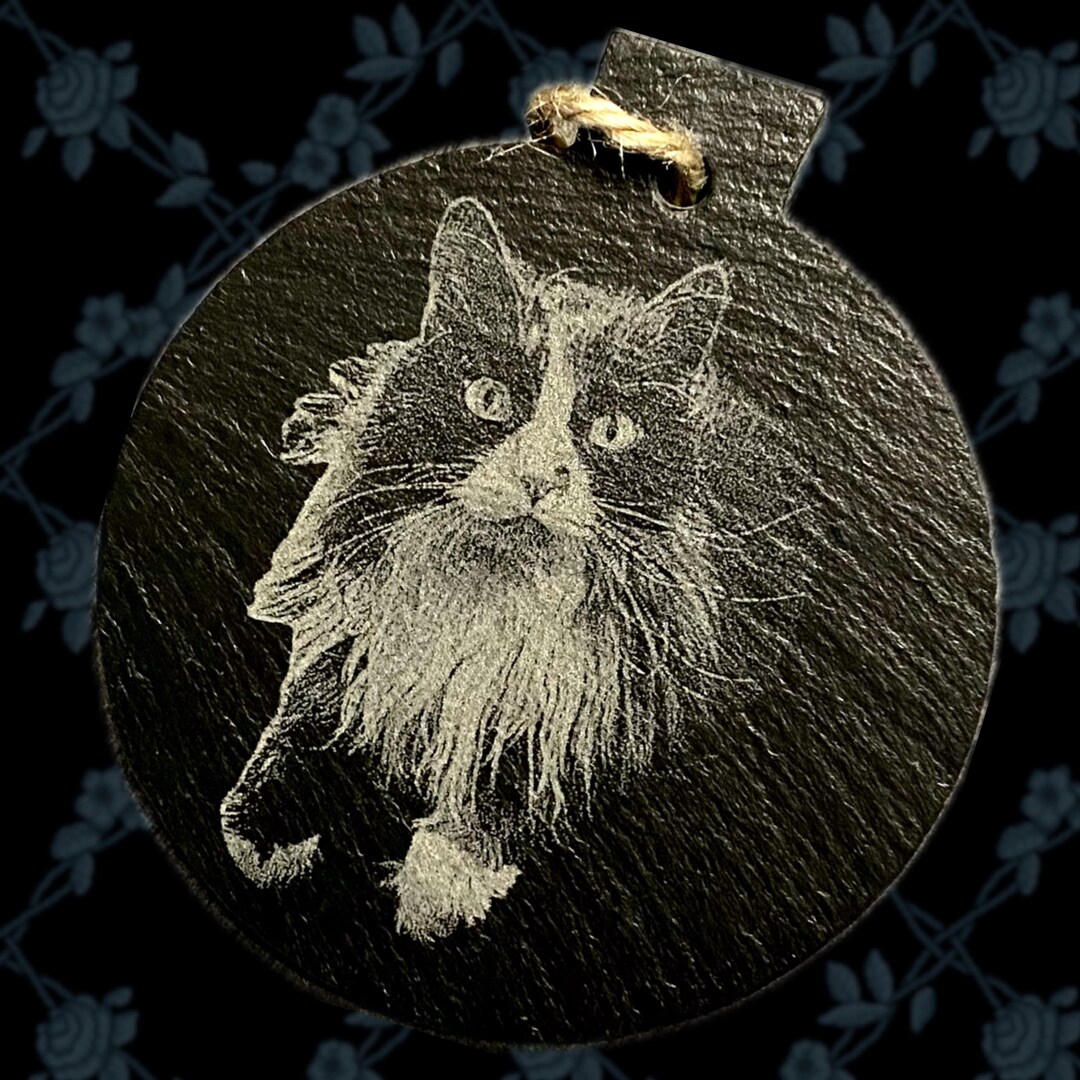 PHOTO ENGRAVED BAUBLE Slate Portrait, Christmas Decoration, Tree ...