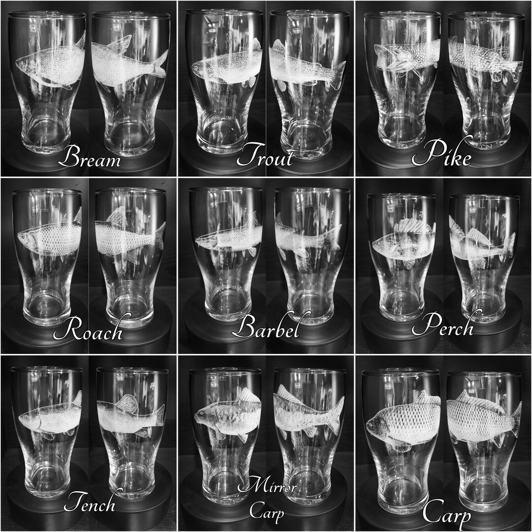 FISH ENGRAVED Glass, Personalised Fishing, Etched, Gift Beer Tankard ...