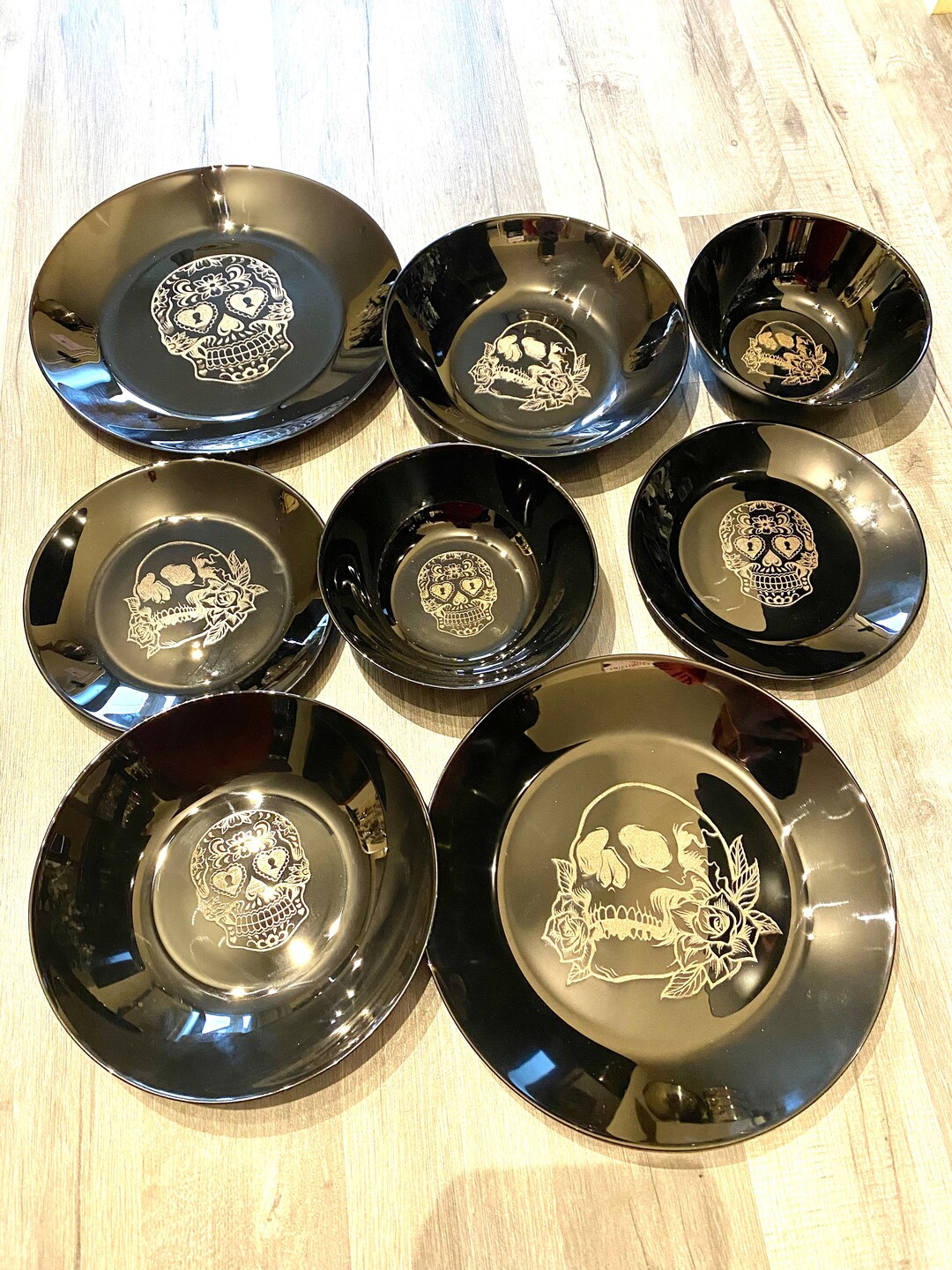 ENGRAVED BLACK, Dinnerware, Etched Bowls, Mug, Pasta, Rose Goth, Table ...