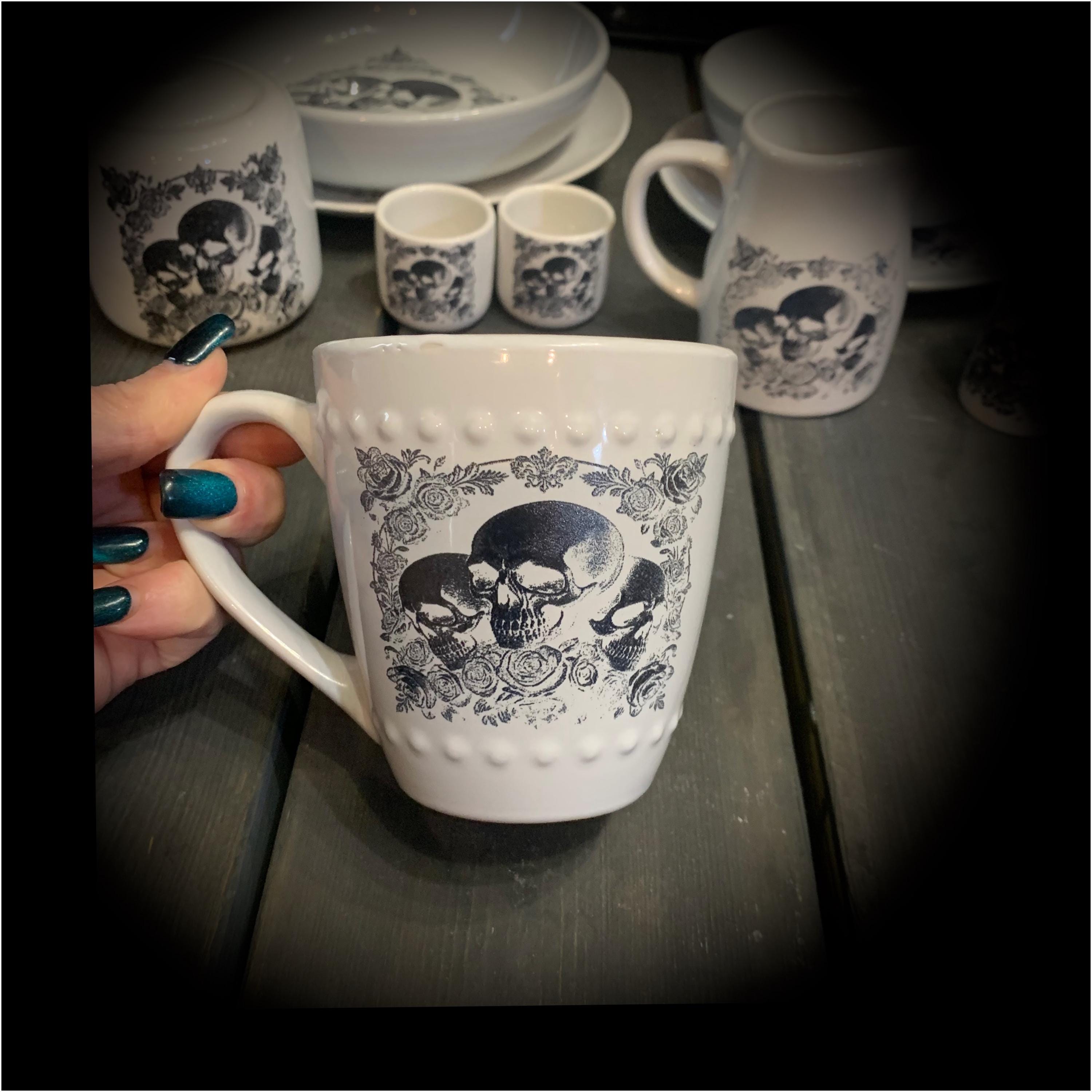 SALT PEPPER Shaker Deluxe SKULL & Rose White Engraved, Dinnerware ...