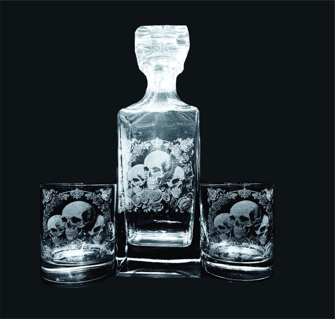 Deluxe Whiskey Decanter SKULL & ROSE ENGRAVED Glassware Personalised ...
