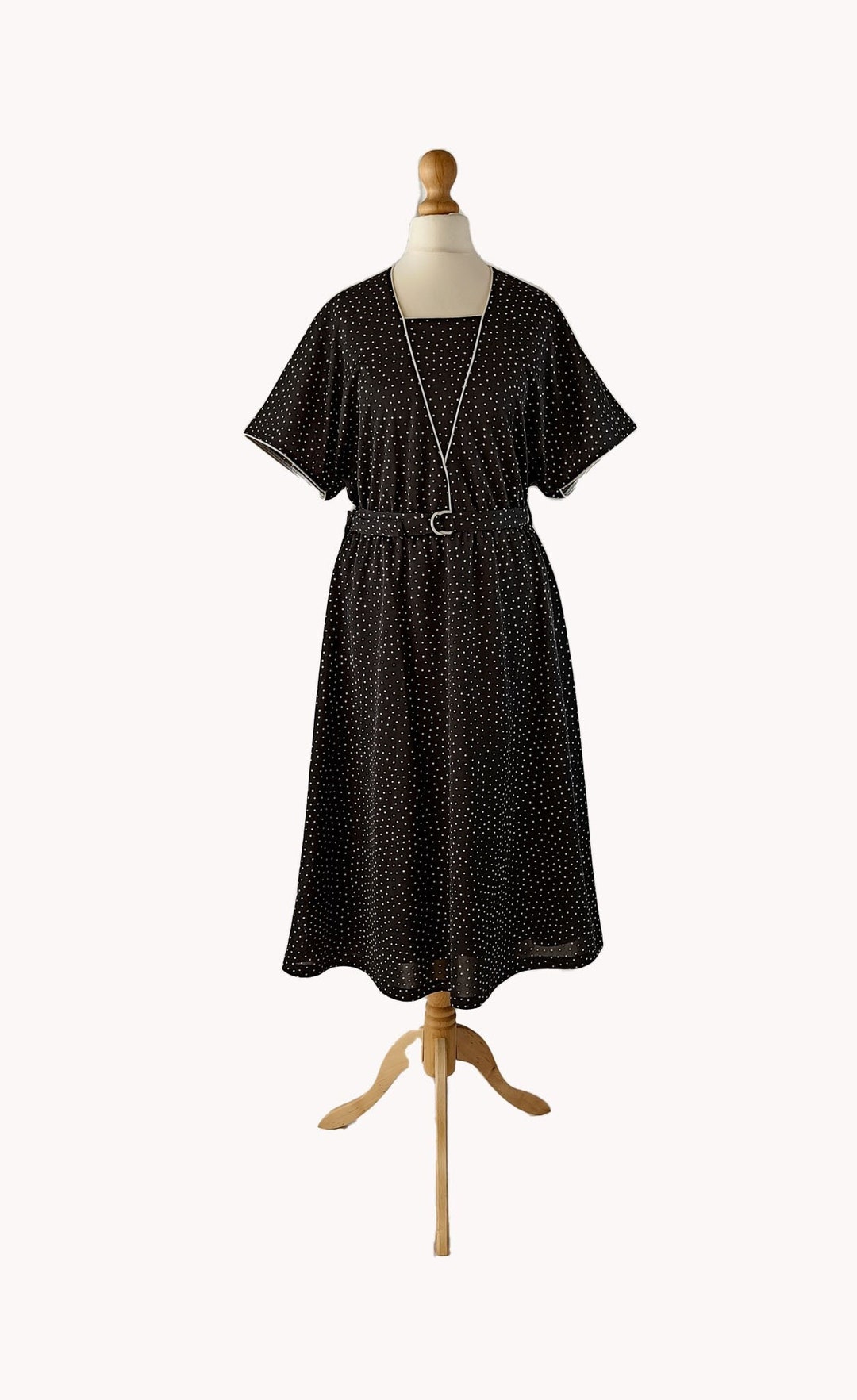 Tiklas 1970s Black & White Polka Dot Day Dress - Finnish Vintage - Size ...