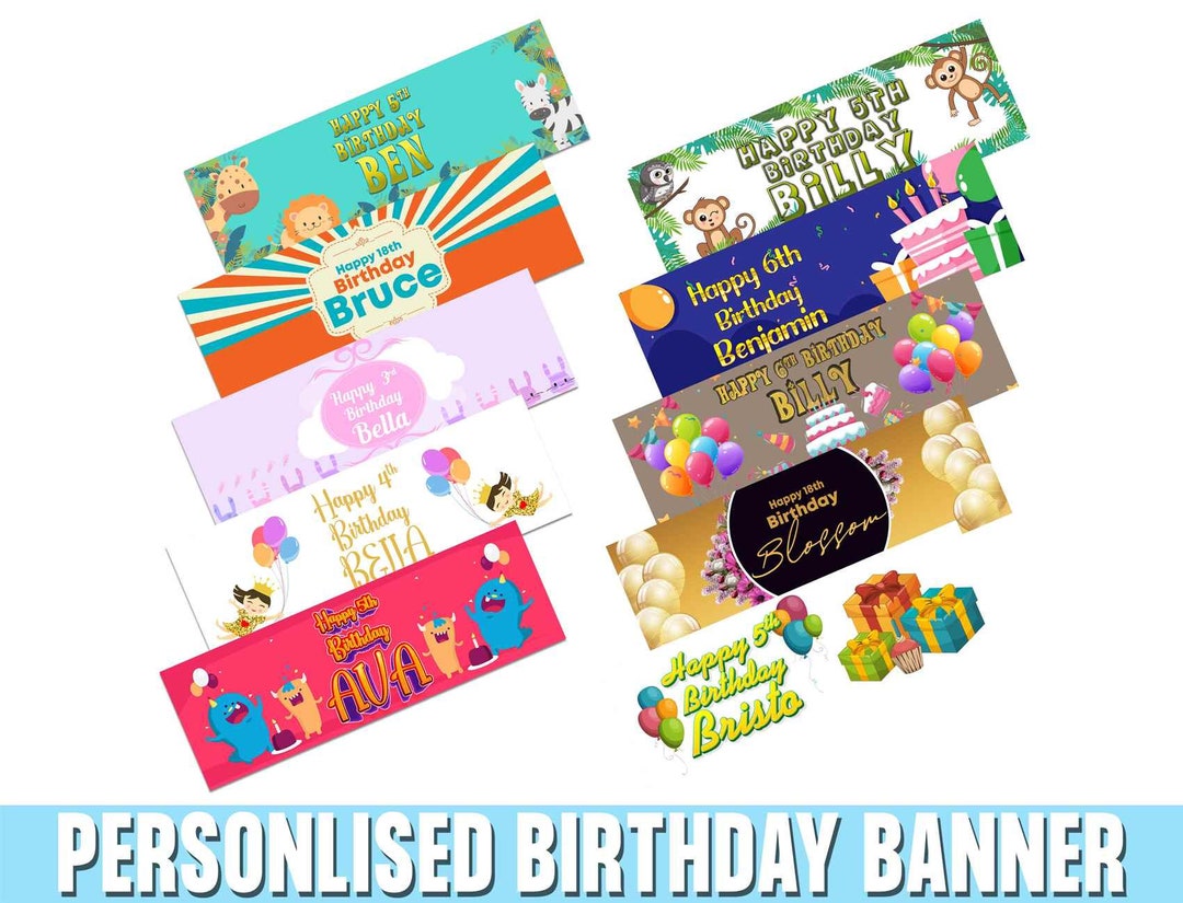 Personalised Birthday Banner Generic Design Children Kids Party ...