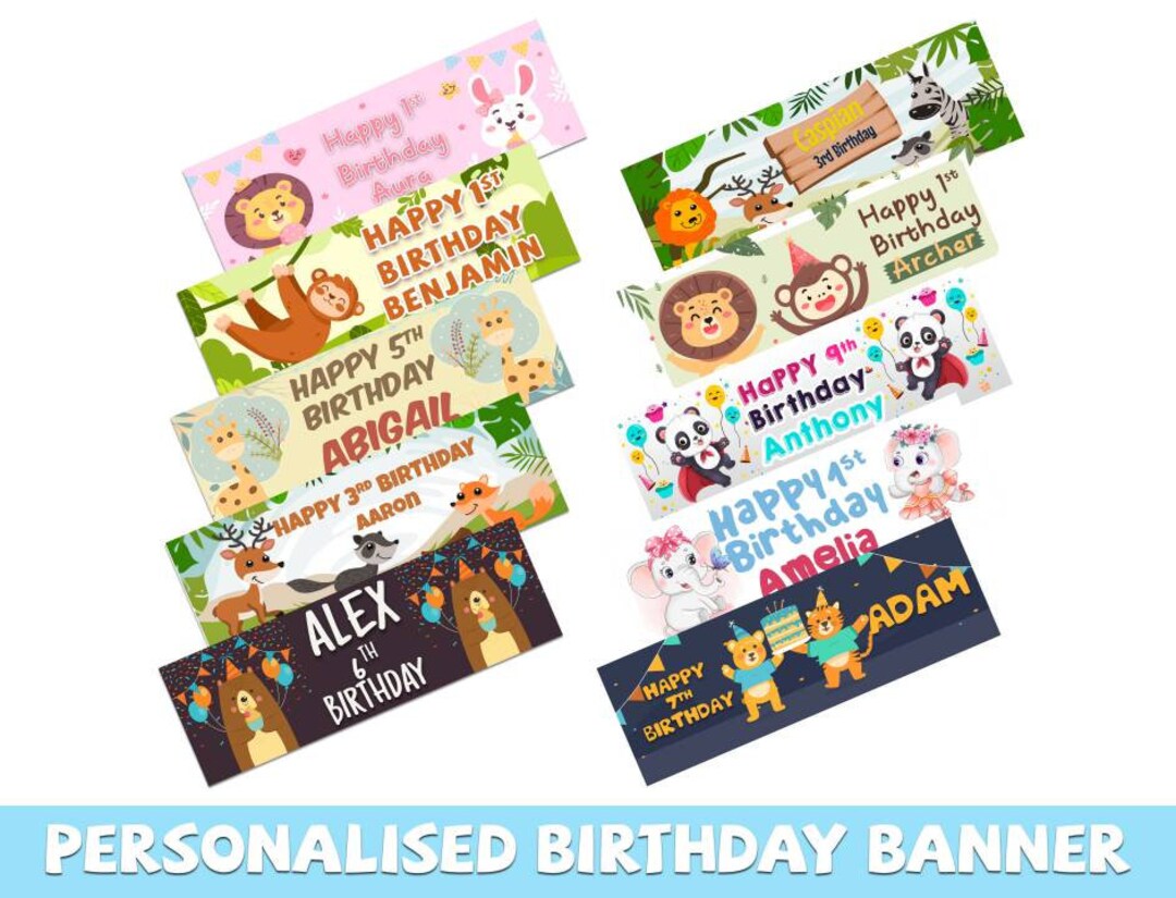 Personalised Birthday Banner Animal Design Children Kids Party ...