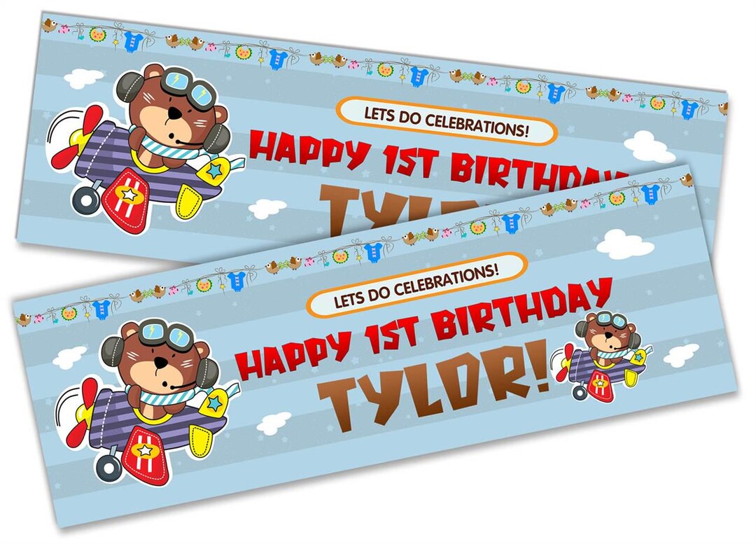 X2 Personalised Birthday Banner Bear Design Children Kids Party ...