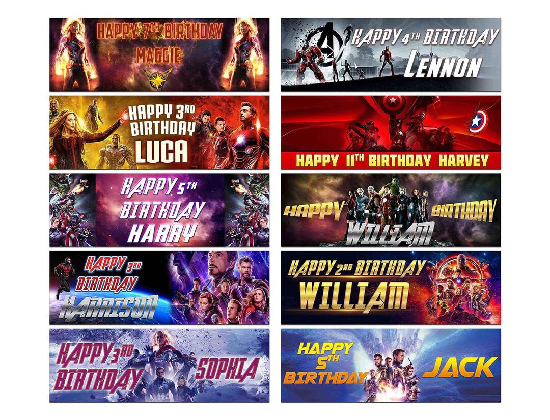 Personalised Birthday Banner Super Hero Design Children Kids Party ...