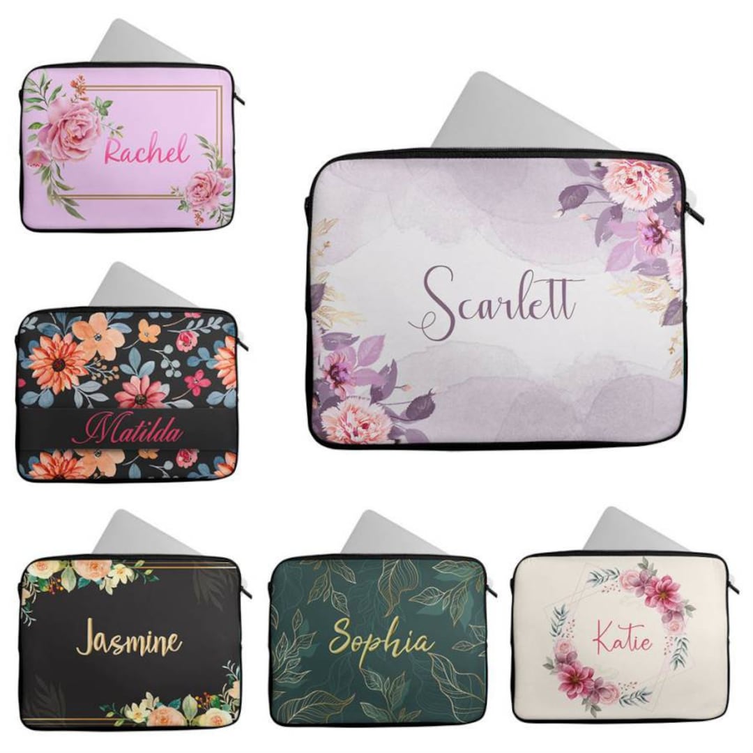 Personalised Any Name Floral Design Laptop Case Sleeve Tablet Bag ...