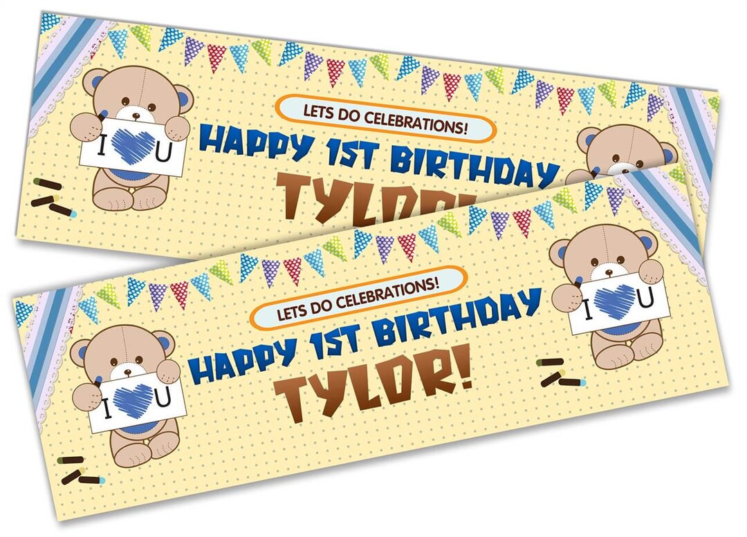 X2 Personalised Birthday Banner Bear Design Children Kids Party ...