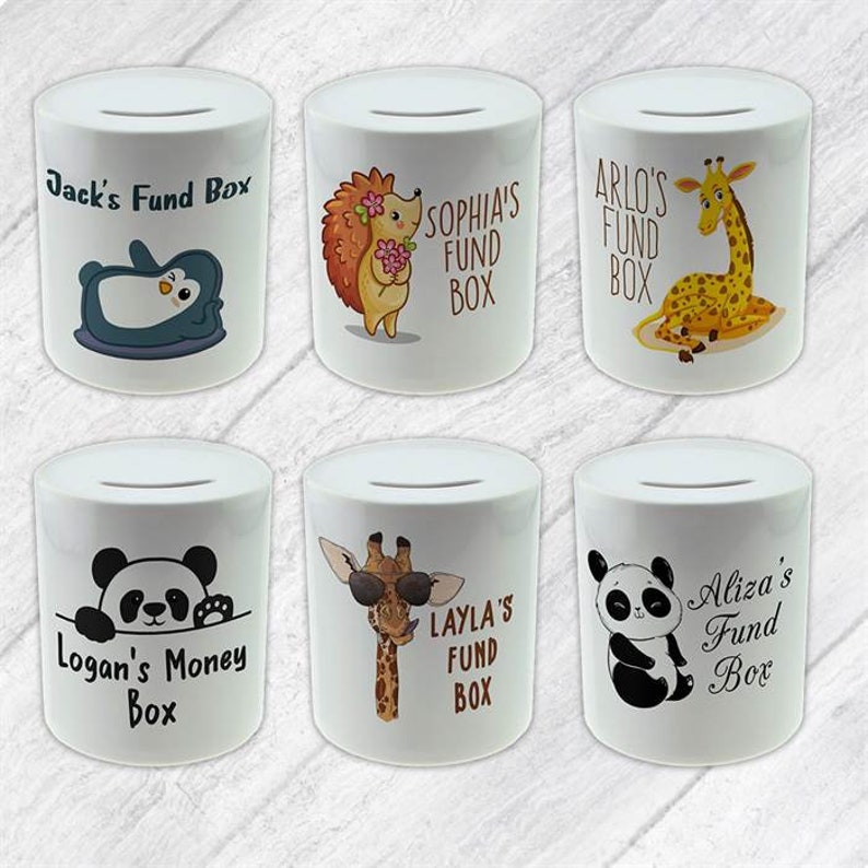 Personalised Any Name Animal Design Savings Children Money Box Printed ...