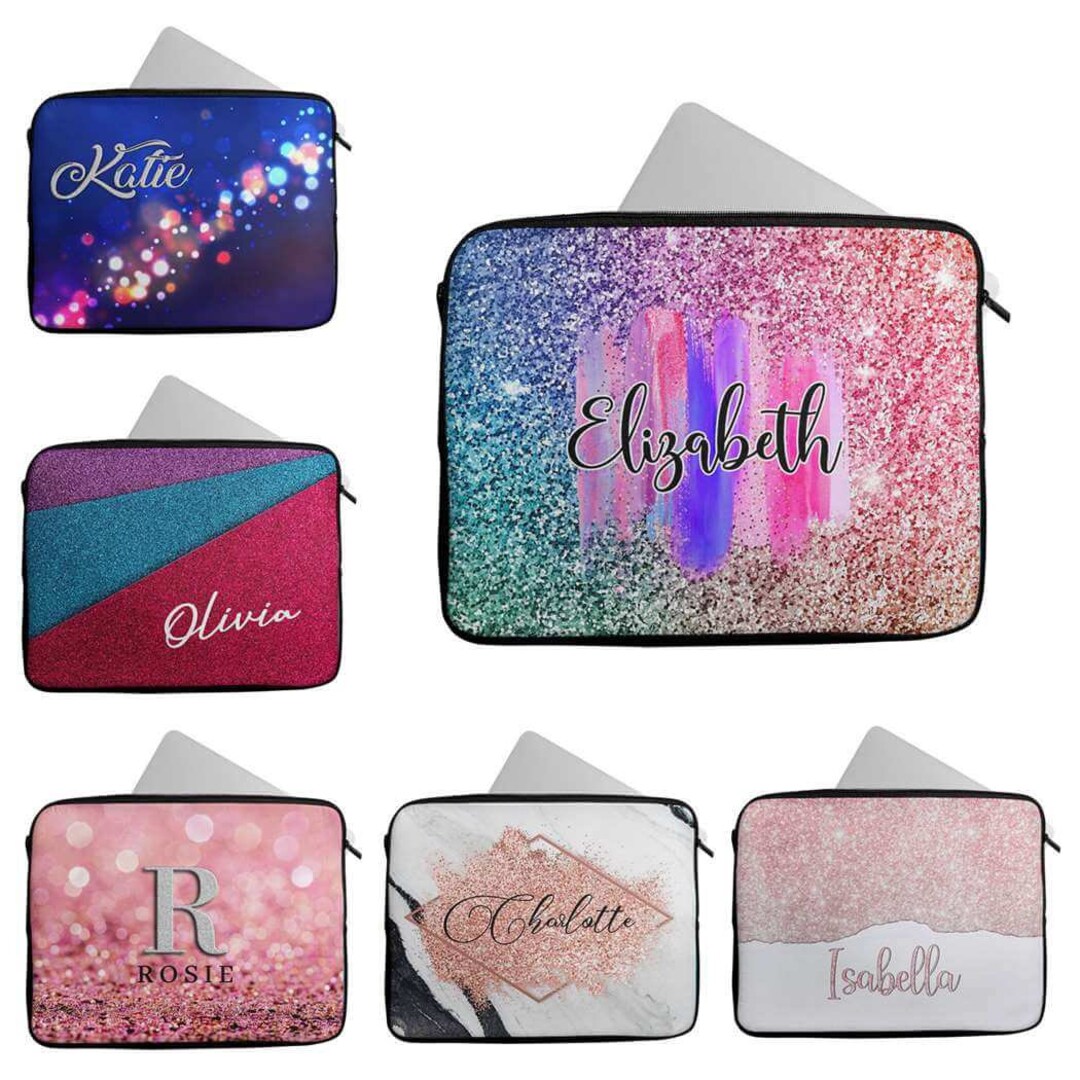 Personalised Any Name Glitter Design Laptop Case Sleeve Tablet Bag ...