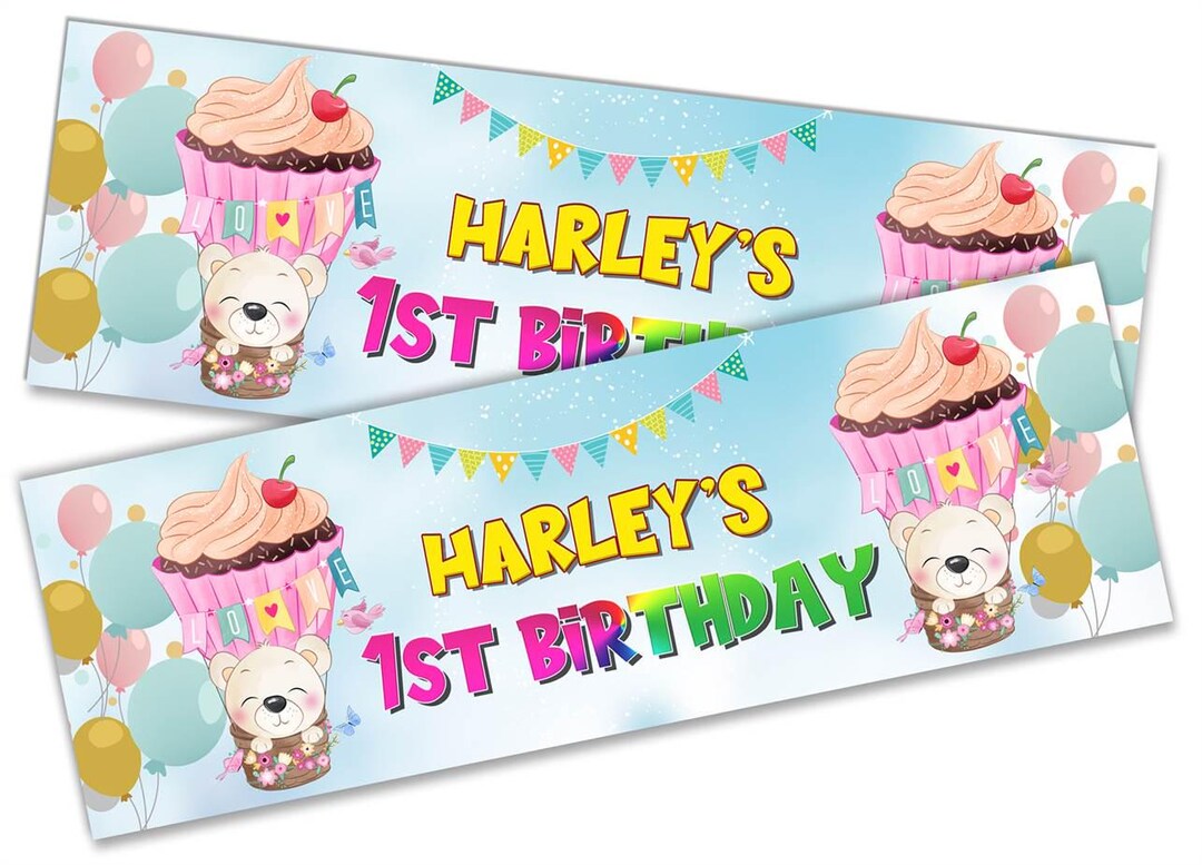 X2 Personalised Birthday Banner Bear Design Children Kids Party ...