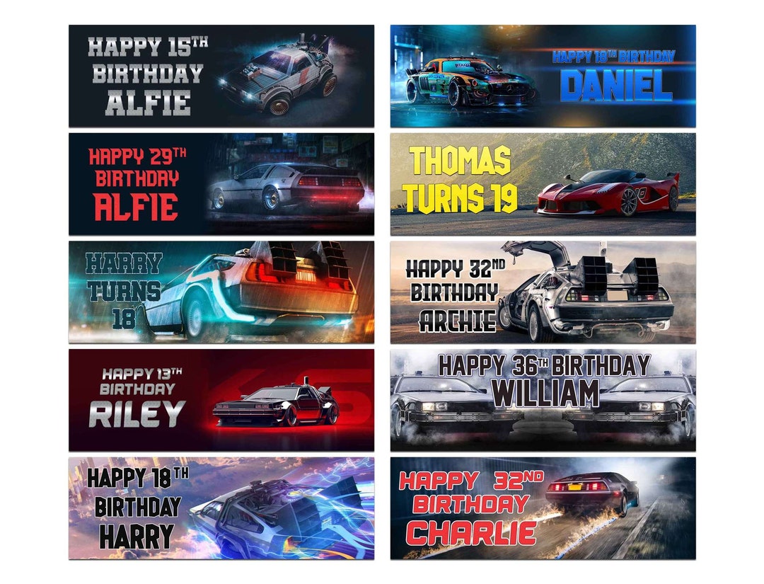 Personalised Birthday Banner Car Design Children Kids Party Decoration ...